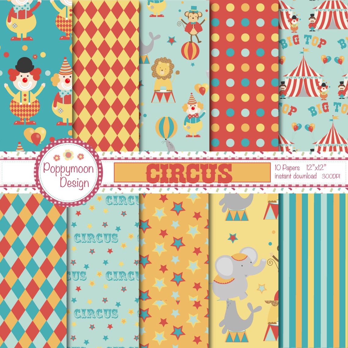 Circusprintable Digital Paper Pack - Etsy