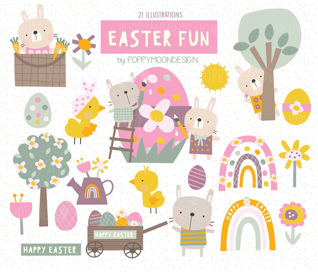 Easter Fun, Spring, Digital Printable Clipart Set - Etsy