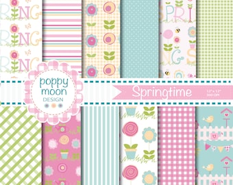 Spring Owls Garden Pastels Digital Paper Pack | Etsy