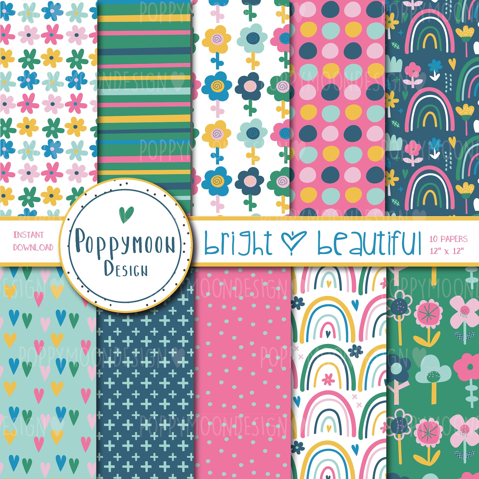 Bright and Beautiful Colourful Printable Digital Paper Pack - Etsy