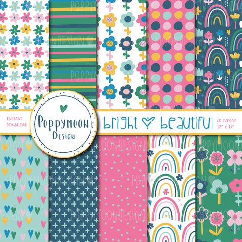 Bright and Beautiful Colourful Printable Digital Paper Pack - Etsy