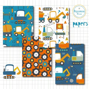 Diggers, Construction, Colourful, Digital Paper Pack, Scrapbook Paper ...