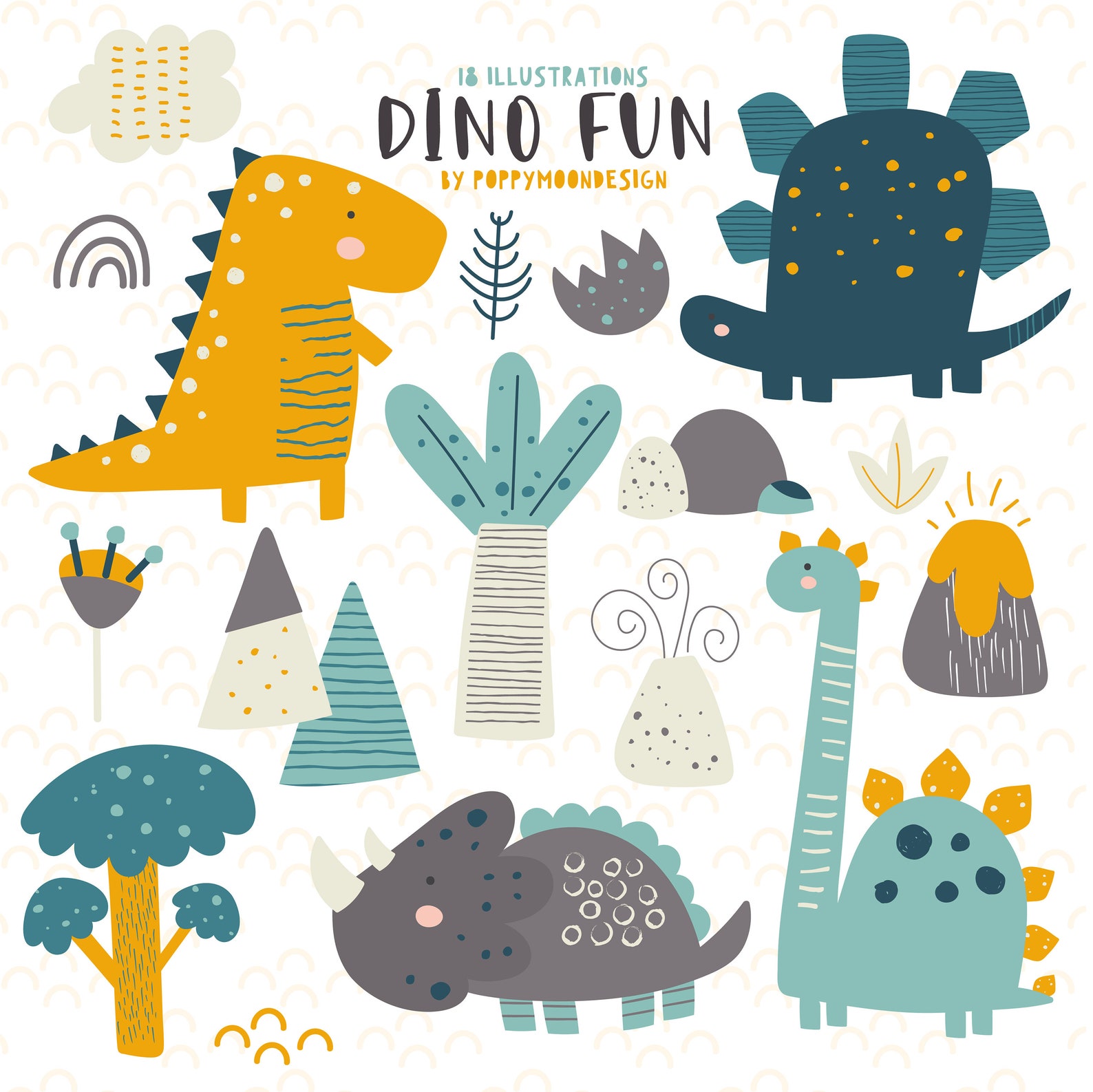 Dinosaurs Pack, Colourful Digital Clip Art Set - Etsy