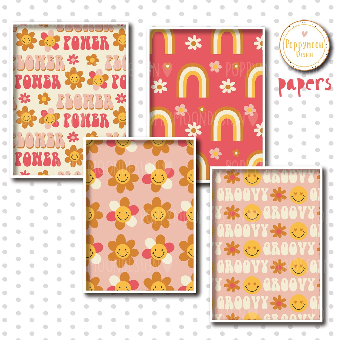 Groovy Retro Flower Power Patterns Printable Digital Paper - Etsy