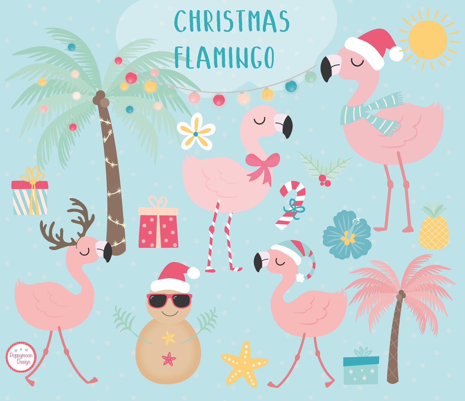 Christmas Flamingo, Printable Digital Clipart Set - Etsy Canada