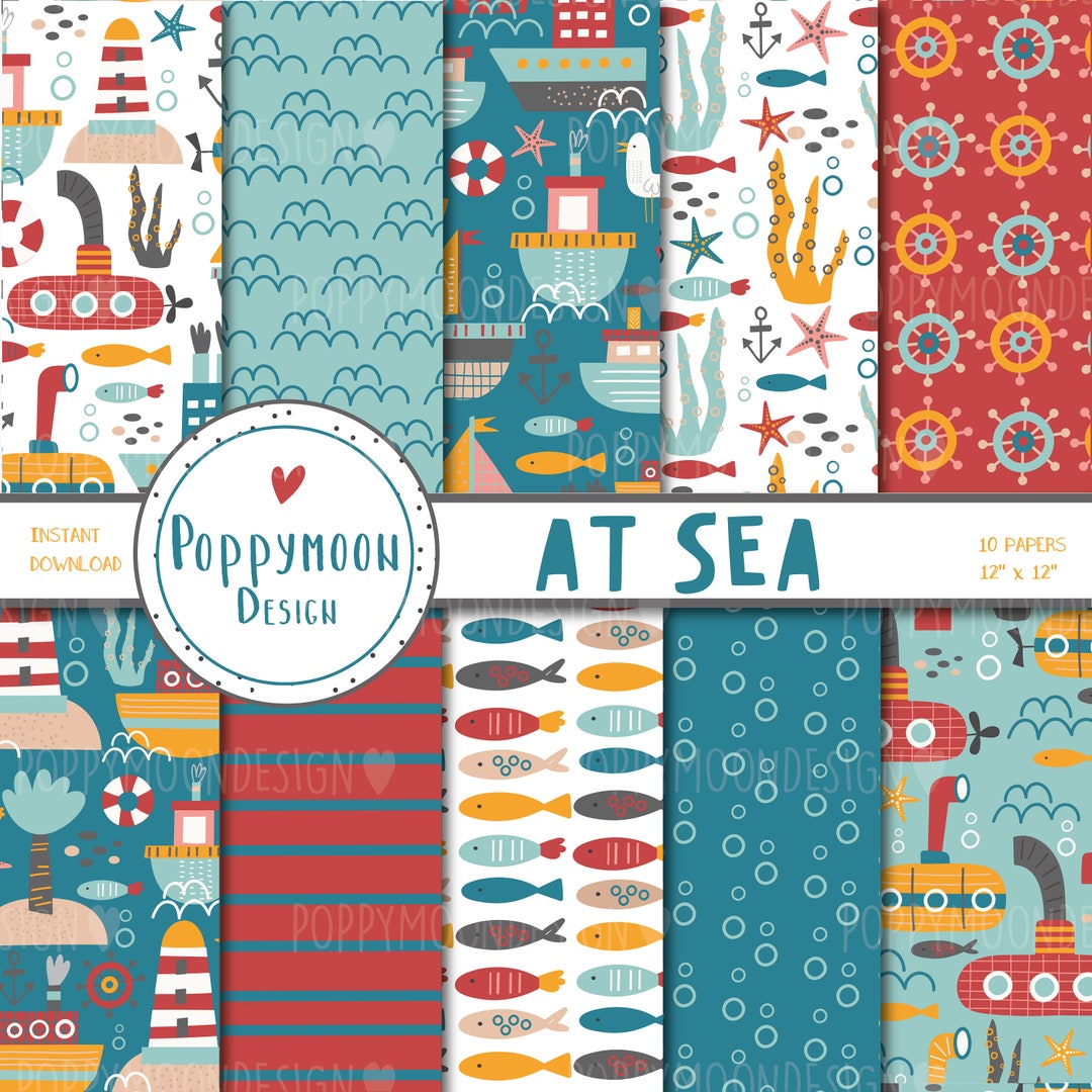 At Sea, Nautical, Boats, Digital Paper Pack, Scrapbook Paper - Etsy