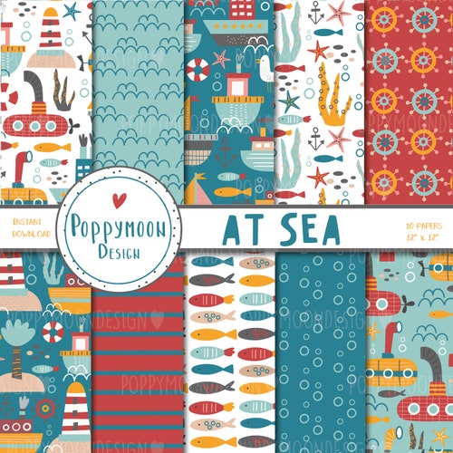 At Sea Nautical Boats Digital Paper Pack Scrapbook Paper - Etsy