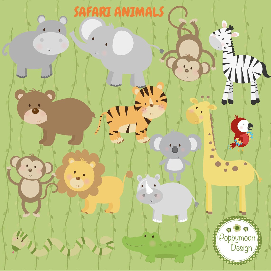 On Safari, Jungle Animal, Printable Digital Clipart Set - Etsy UK