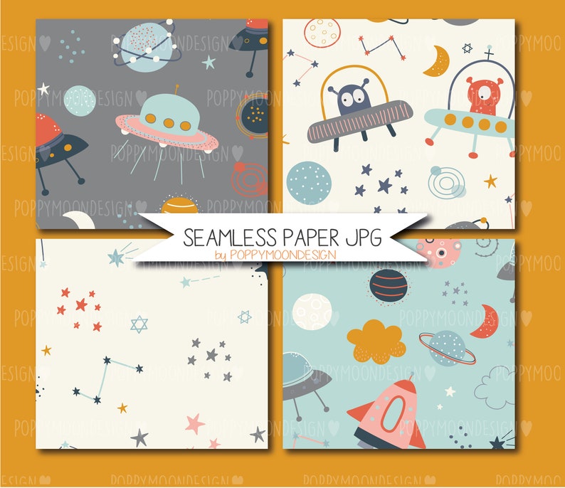 TO the Moon, Space Rockets, Outer Space, Printable Seamless Digital ...