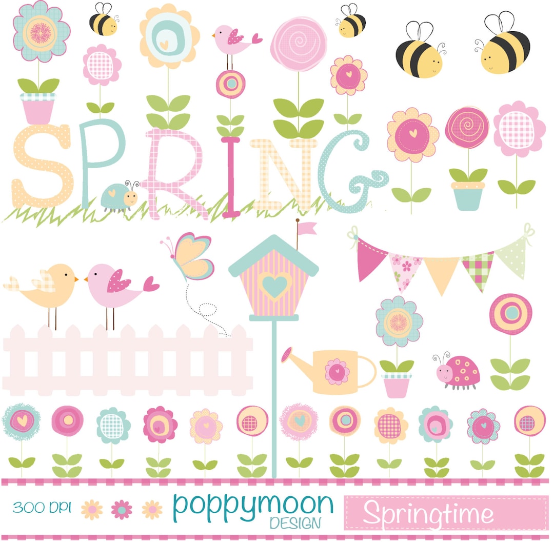 Springtime,flowers, Bees and Butterflies, Digital Printable Clipart - Etsy