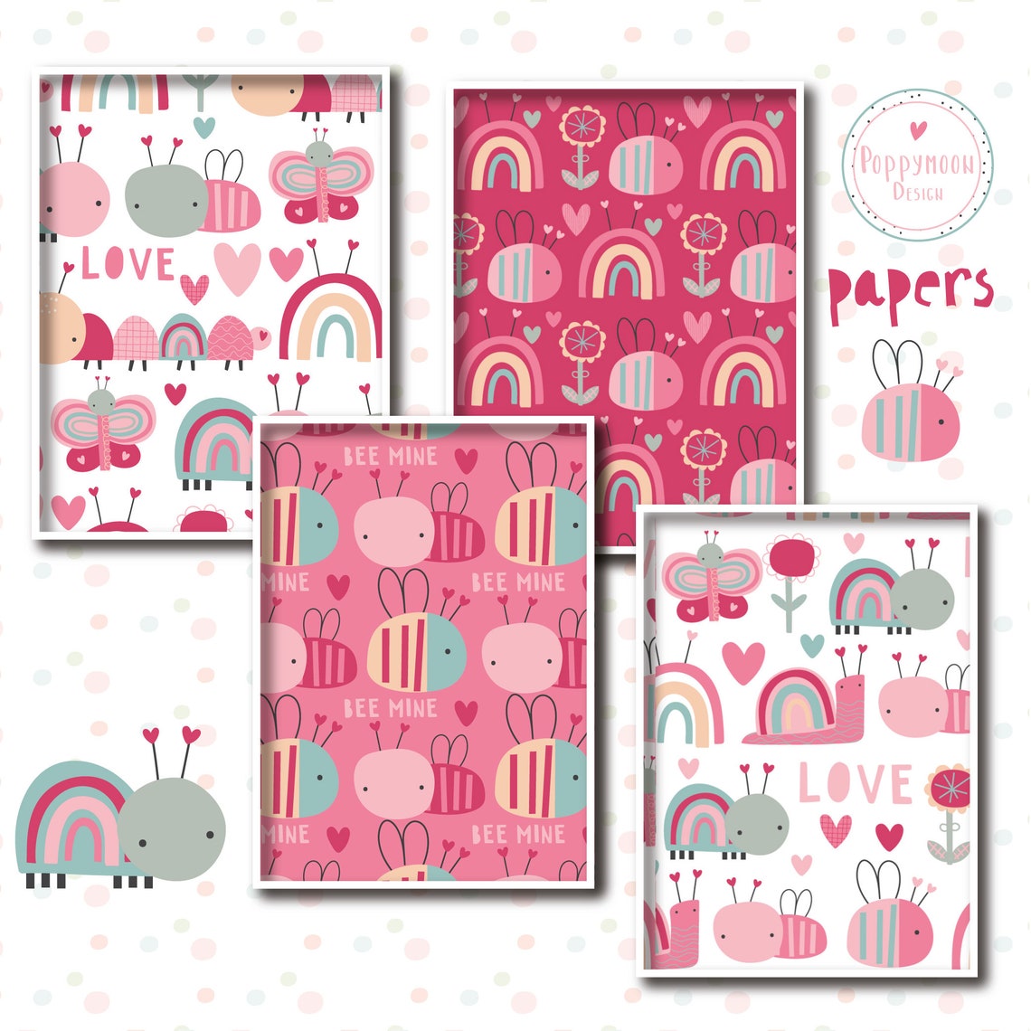Love Bugs, Insects, Wedding, Valentine, Love Pattern, Printable Digital ...