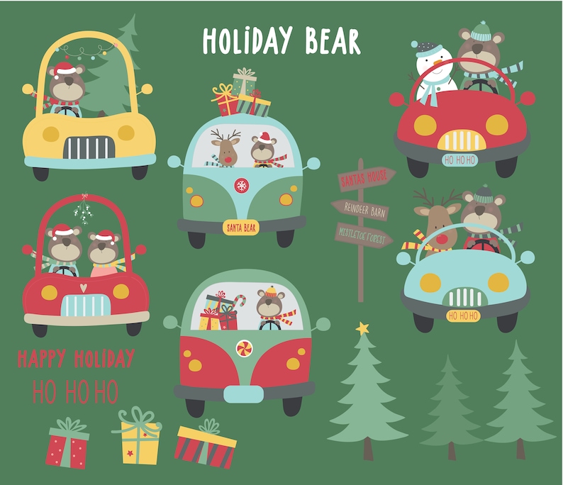 Holiday Bear Animals Christmas Winter Clipart Printable | Etsy