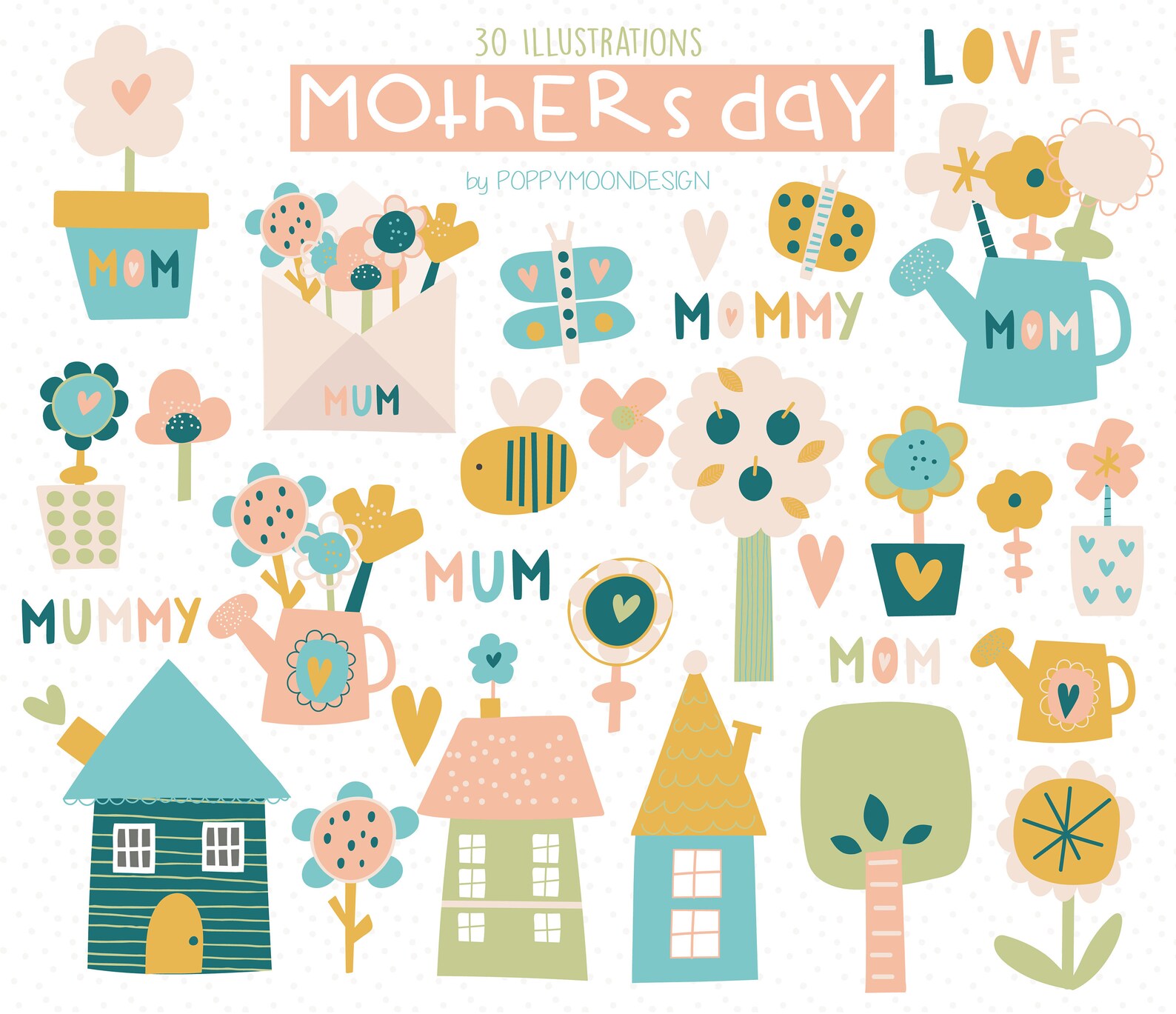 Mothers Day Birthday Mum Mom Digital Clip Art Set - Etsy UK