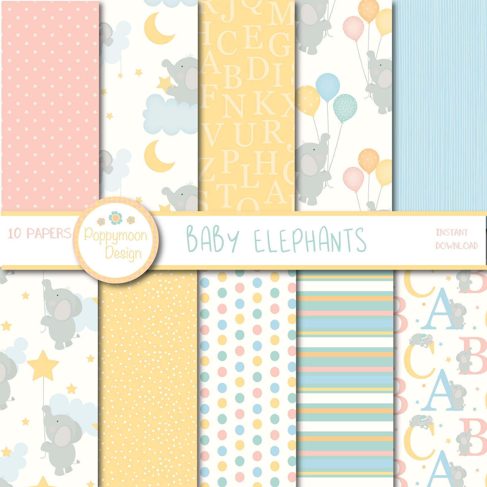 Baby Elephants Paper, Animals , Digital Paper Pack - Etsy UK