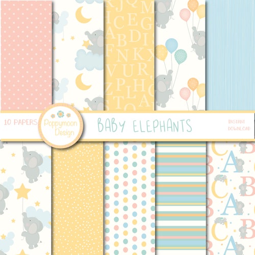 Baby Elephant Digital Paper Pack. Cute Elephants Printable - Etsy