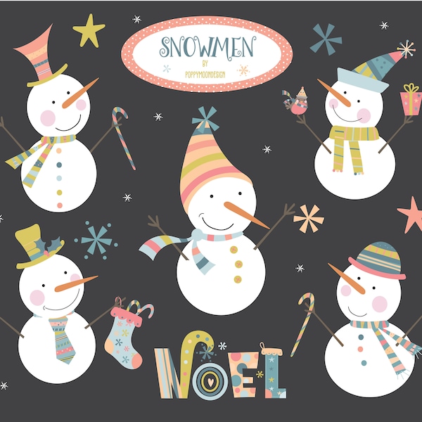 Snowmen Clipart - Etsy