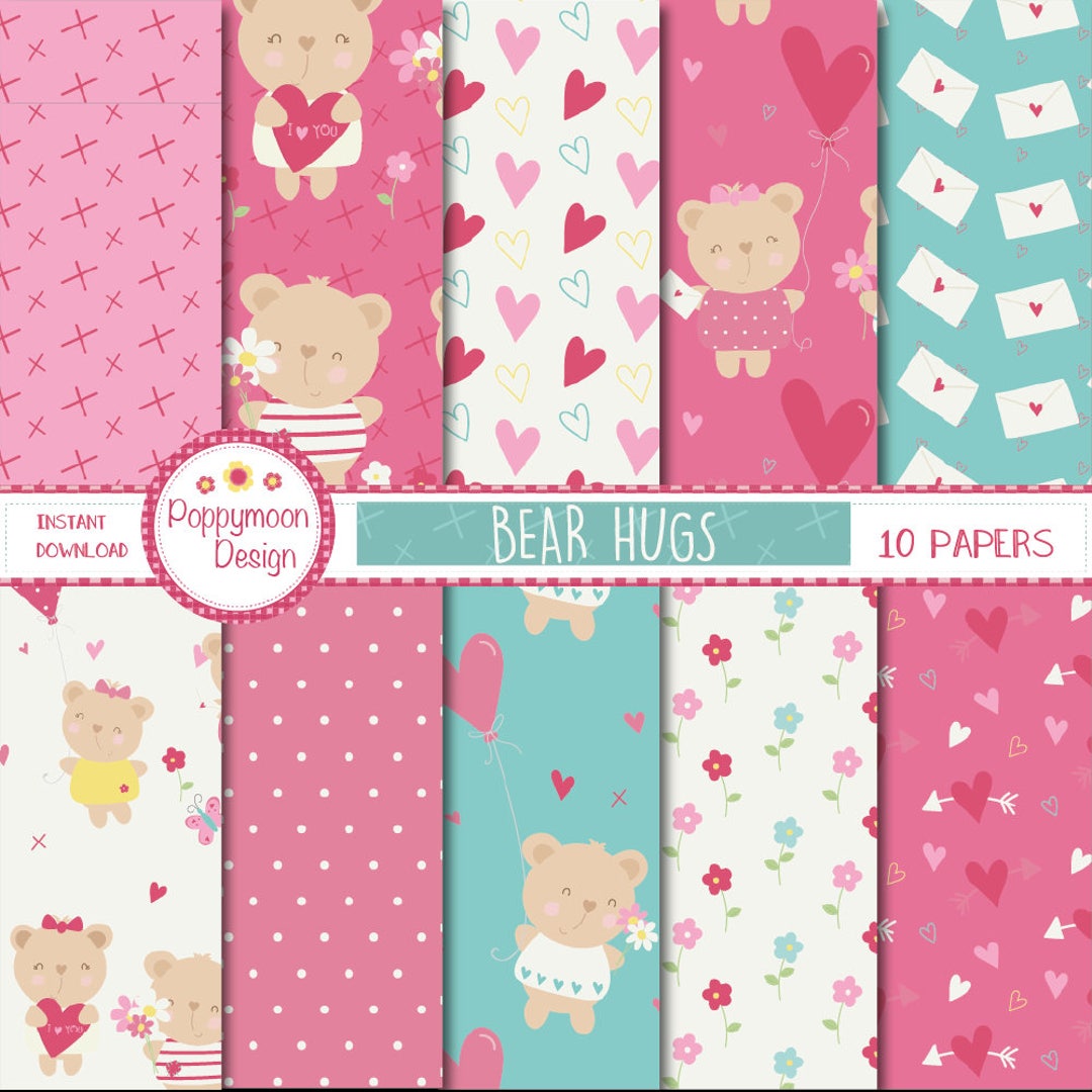 Bear Hugs,valentines Digital Paper Pack - Etsy