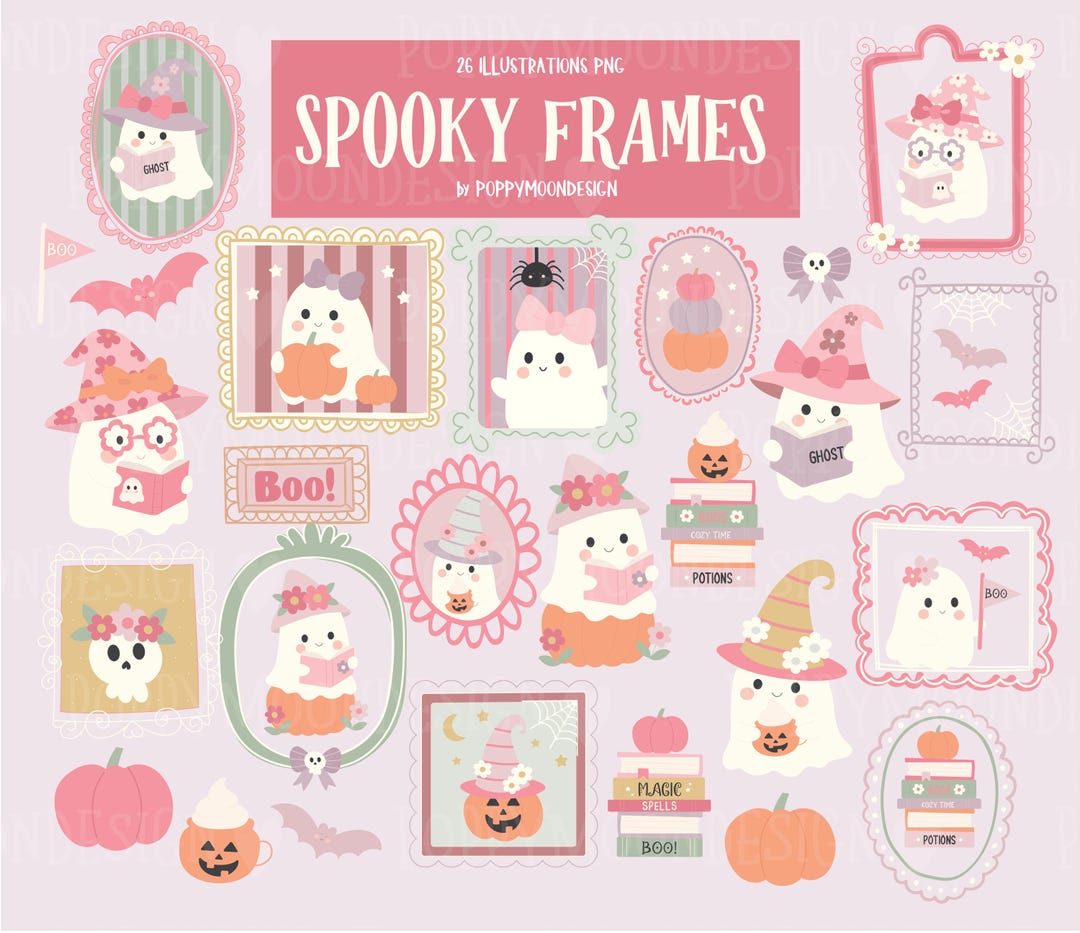 Sweet Halloween Frames: Cute Ghosts, Pumpkins & Books - Digital Clipart ...