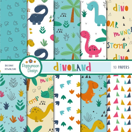 Girls Dino Fun Dinosaurs Printable Digital Paper Pack - Etsy