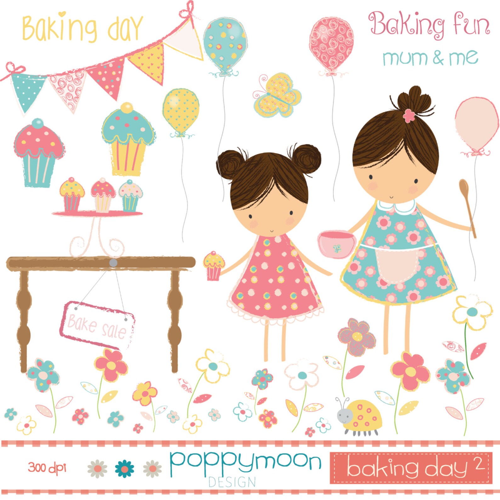 Baking Day Mum and Me2 Digital Clipart and Paper Set - Etsy