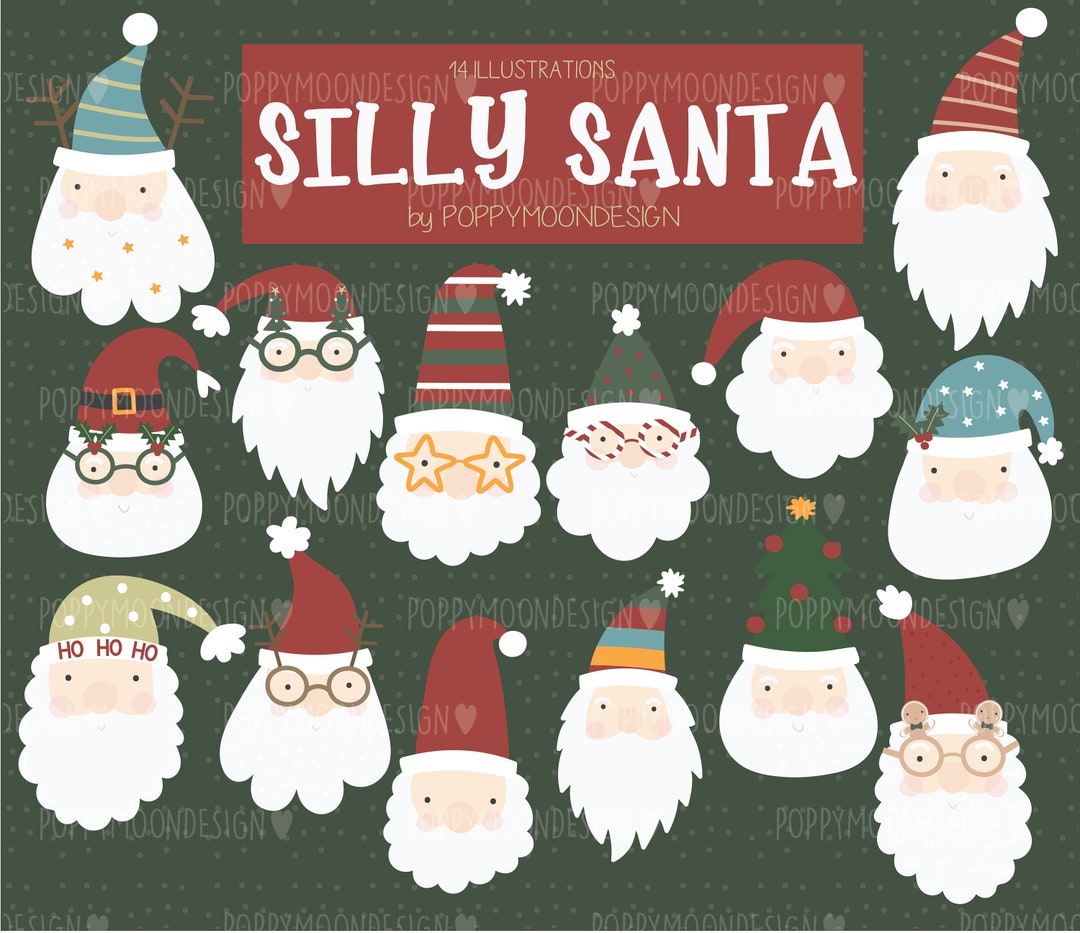 Silly Santa Illustrations, Digital Printable Clipart - Etsy