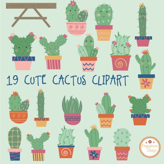 Cute Cactus Digital Clip Art Set - Etsy