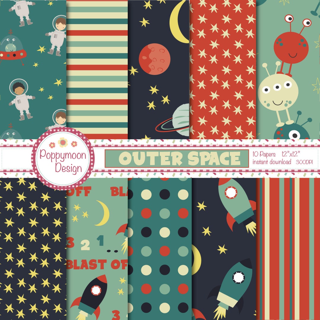 Outer Space,rockets, Astronauts, Planets , Printable Digital Paper Pack ...