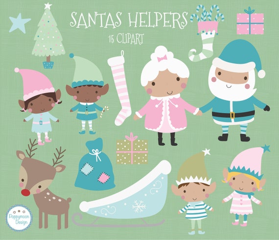 Santas helpers elves printable digital clipart set | Etsy
