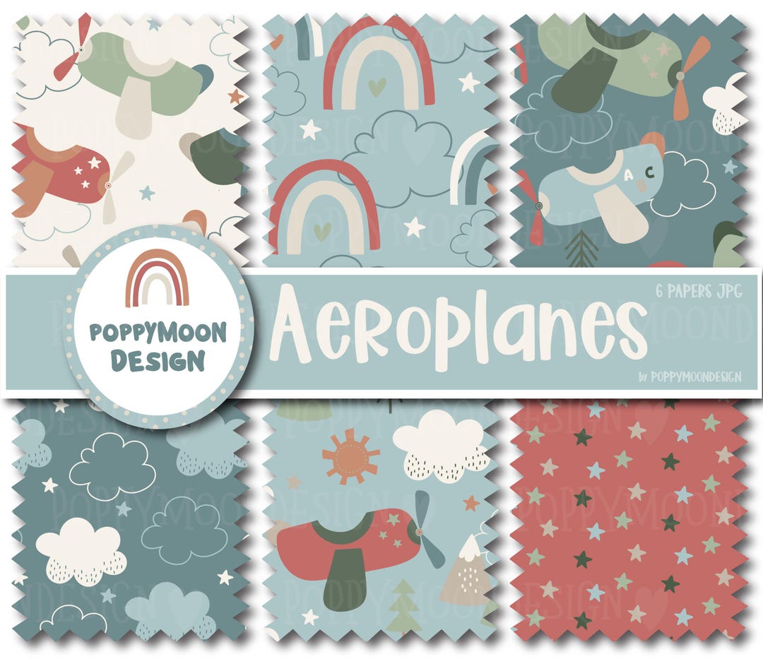 Aeroplanes, Colourful Aircraft and Clouds Digital Pattern Pack - Etsy