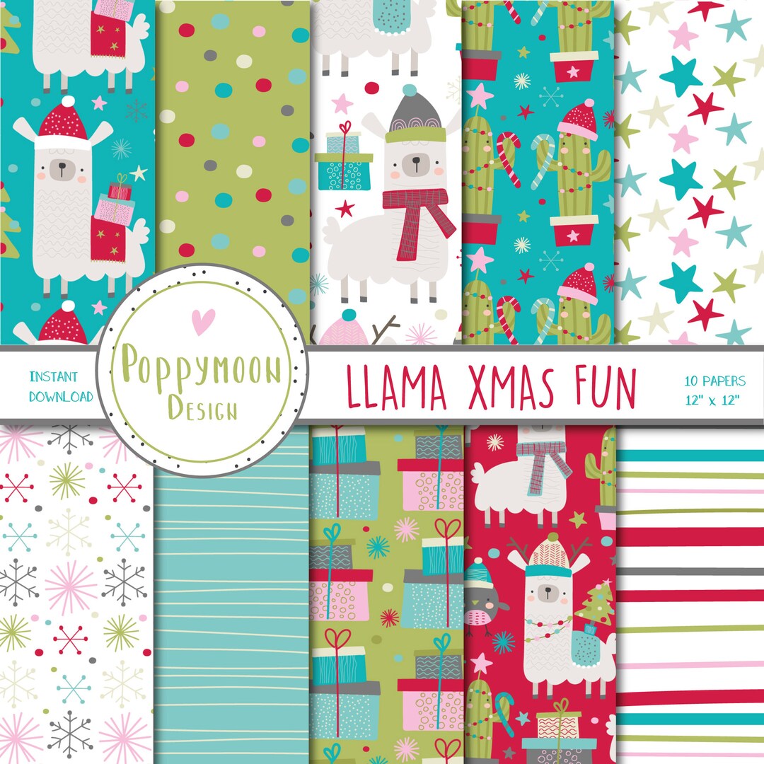 Llama Xmas Fun, Llamas, Festive, Printable Digital Paper Pack - Etsy