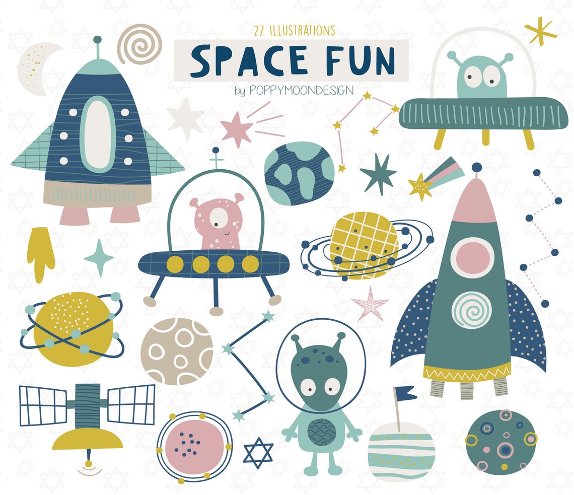 Space Fun Spaceships Printable Digital Clipart Set | Etsy UK