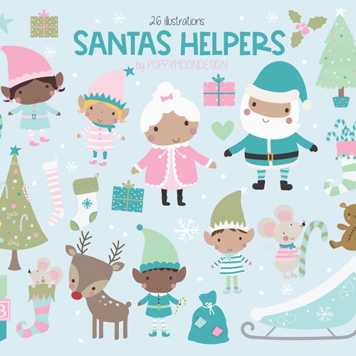 Santas Helpers Elves Santa Printable Digital Paper Pack - Etsy
