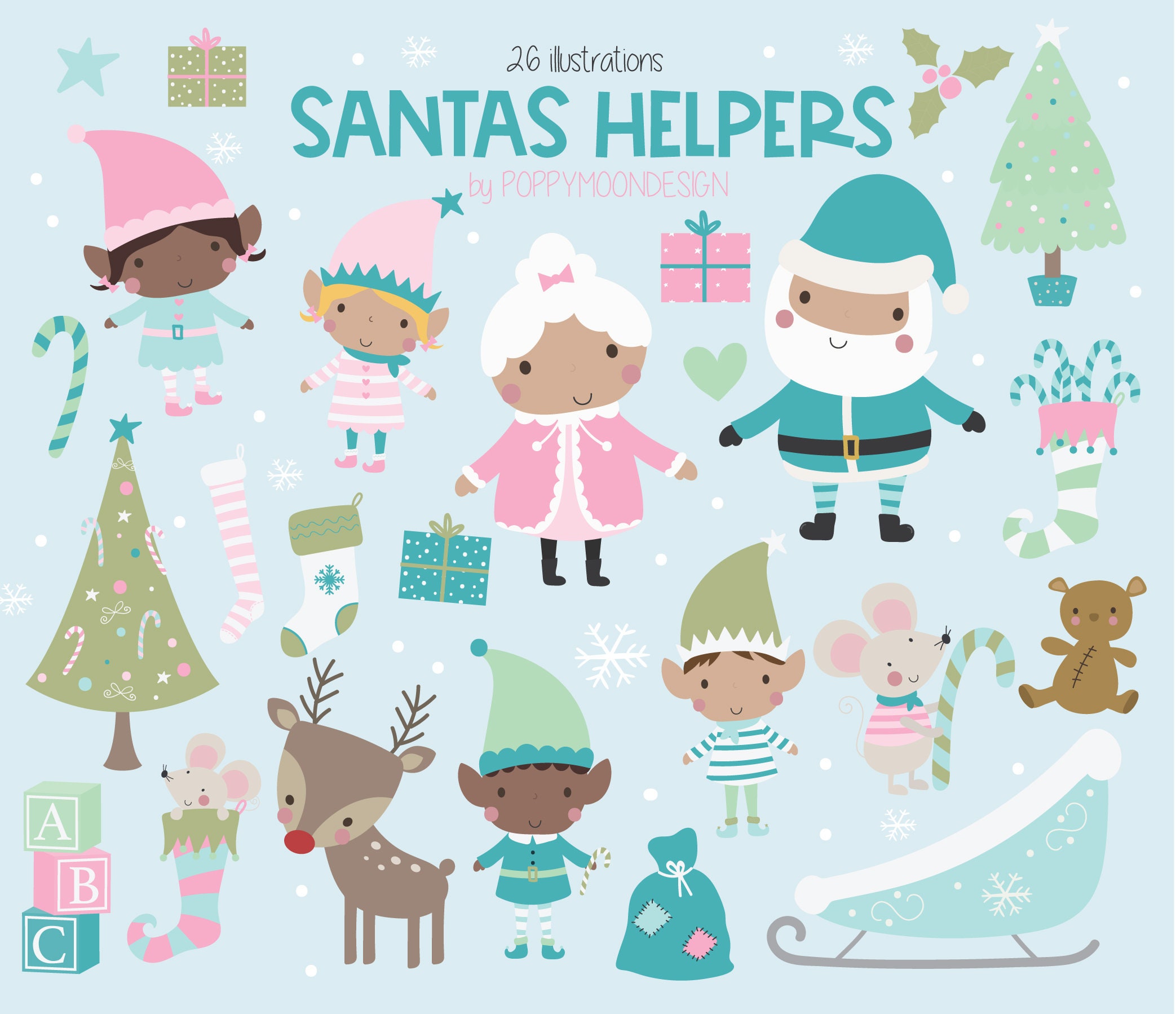 Santas Helpers Elves Printable Digital Clipart Set | Etsy