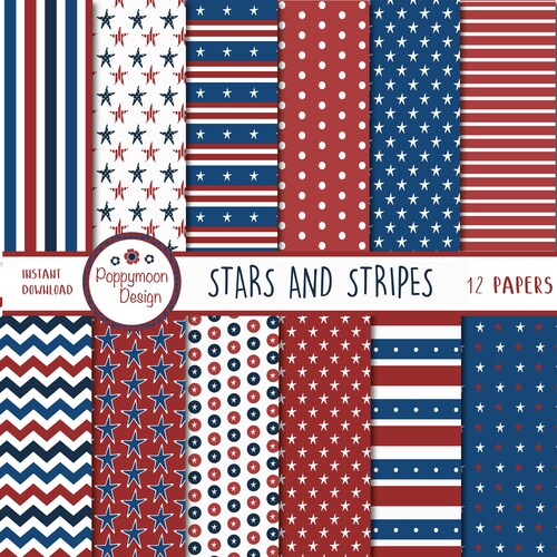 4th of July Digital Paper Pack Stars & Stripes Backgrounds - Etsy