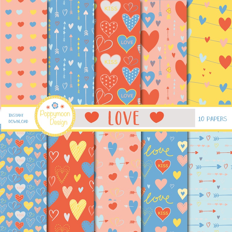 LOVE Valentine Wedding Digital Paper Pack - Etsy