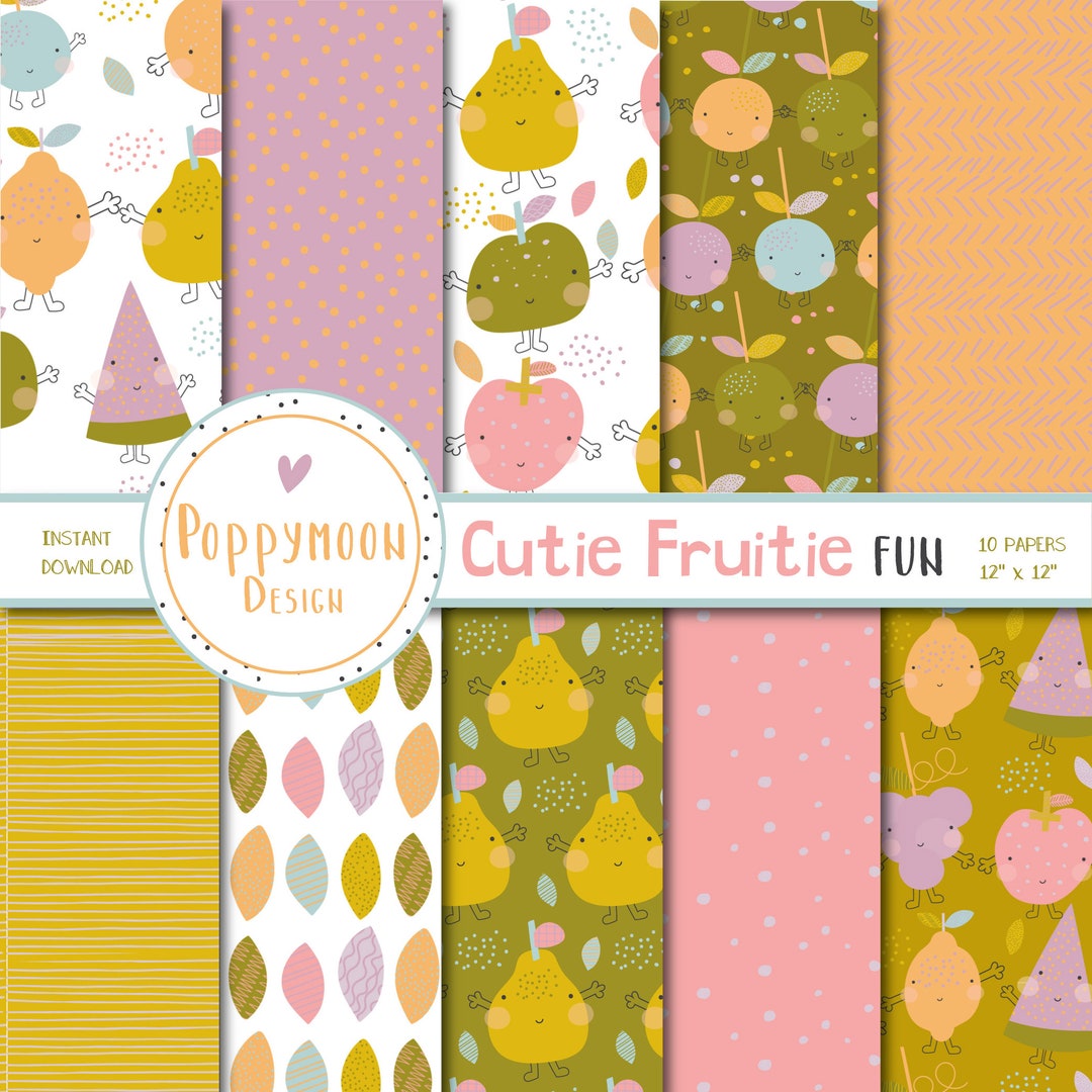 Cutie Fruitie Fun, Fruits, Digital Paper Pack, Scrapbook Paper - Etsy