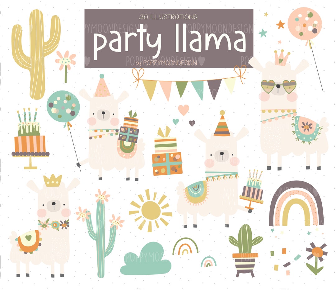 Party Llama,birthday, Digital Printable Clipart - Etsy