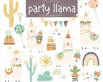 Party Llama Clipart, Cactus Clip Art, Alpaca Clipart, Animals Draw ...
