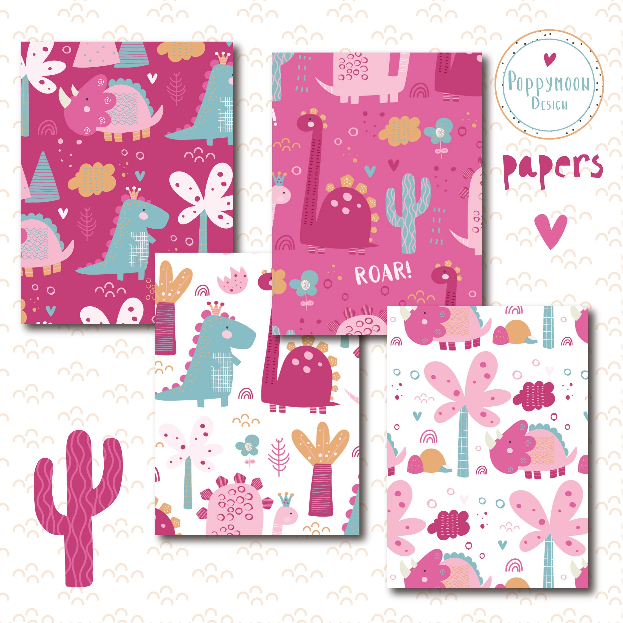 Girls Dino Fun Dinosaurs Printable Digital Paper Pack - Etsy