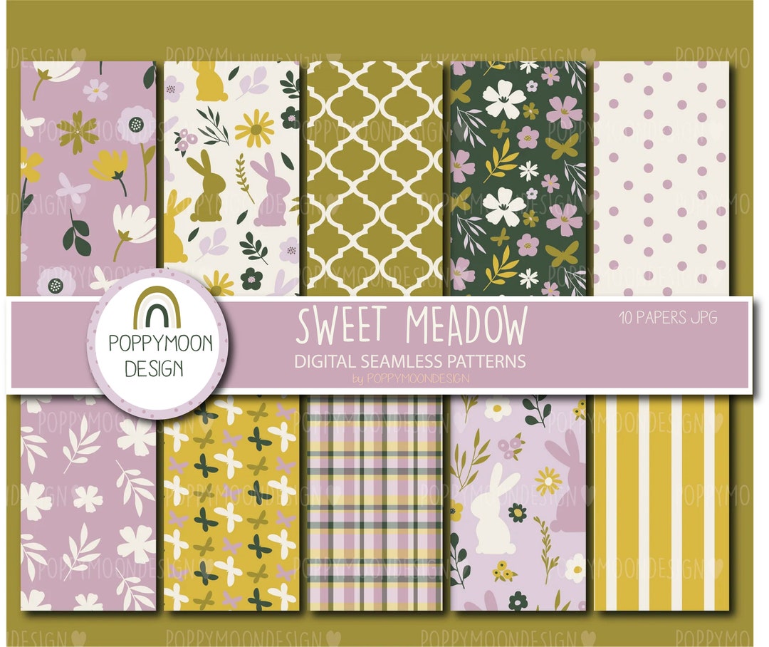 Sweet Meadow, Printable Seamless Digital Paper Pack - Etsy