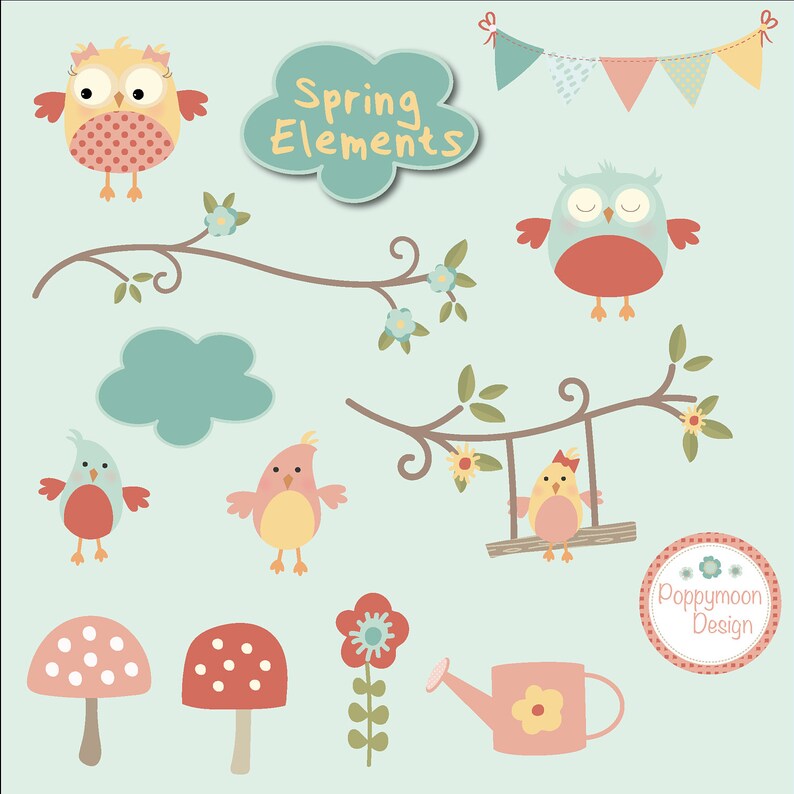 Spring Owls , Garden, Digital Clip Art Set - Etsy