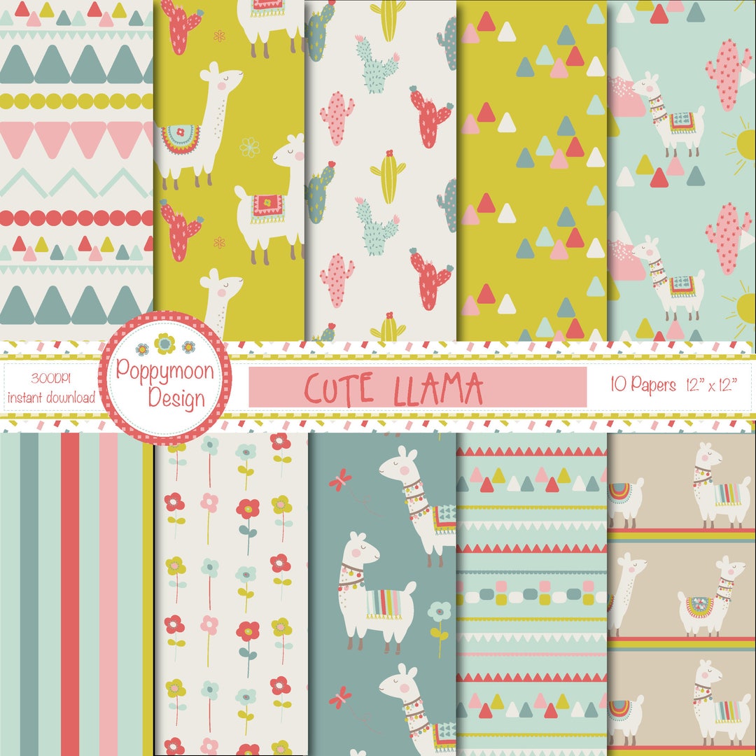 Cute Llama, Cactus and Mountains, Printable Digital Paper Pack - Etsy