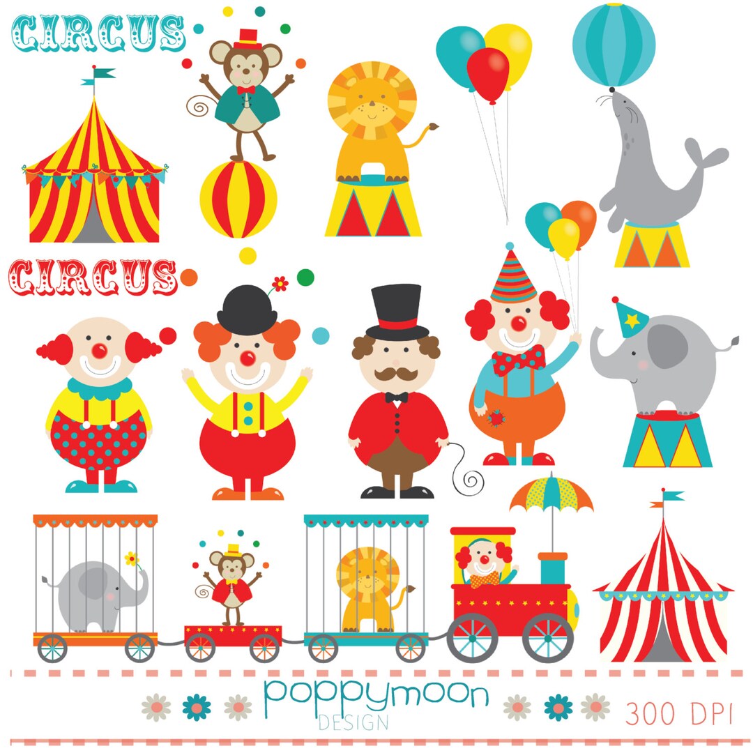 Circus Train,clowns, Circus Tent, Digital Clip Art Set - Etsy