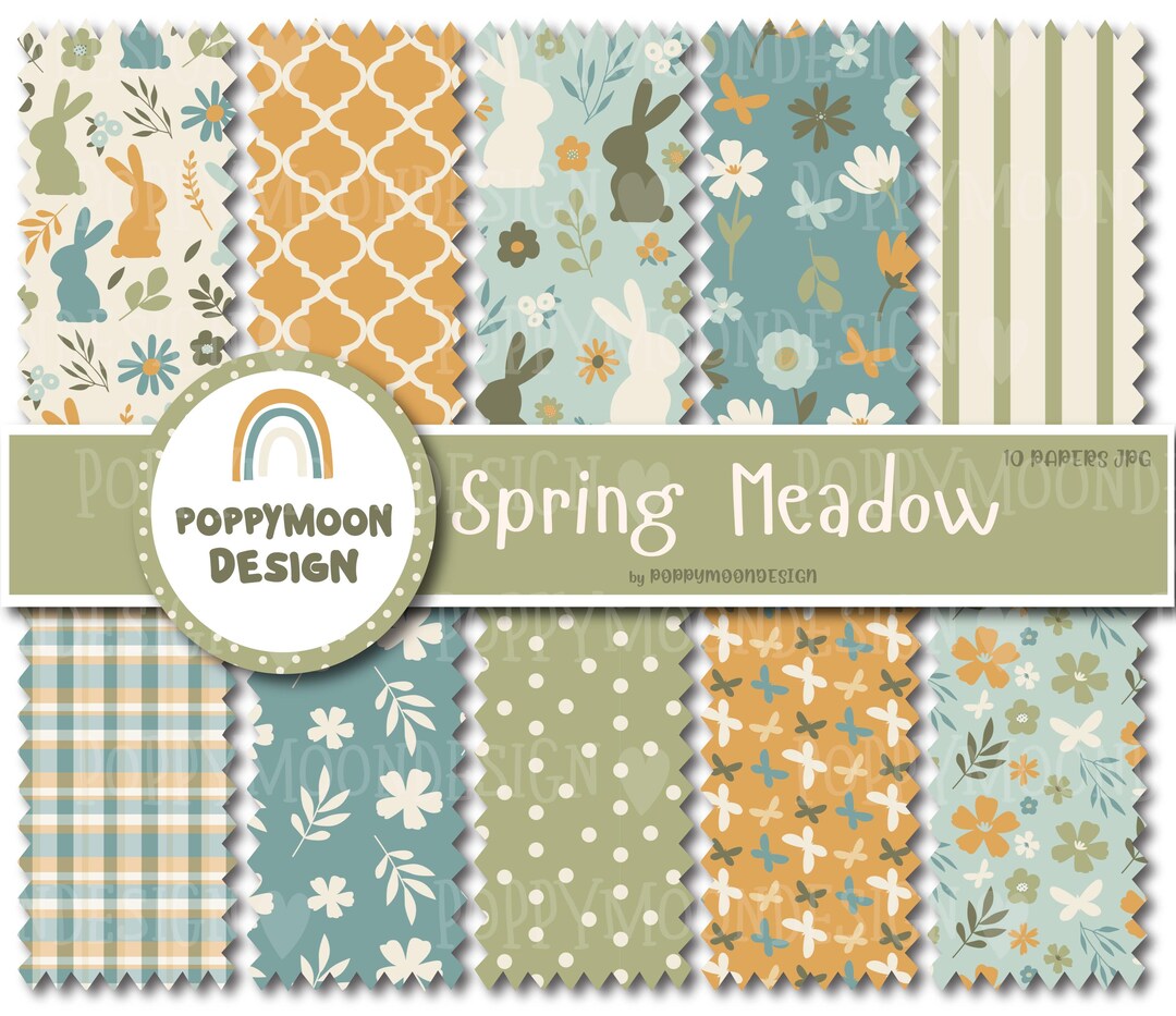 Spring Meadow: Easter Bunnies and Flower Digital Paper Collection - Etsy
