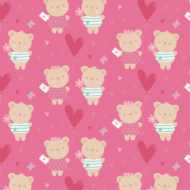 Bear Hugsvalentines Digital Paper Pack | Etsy