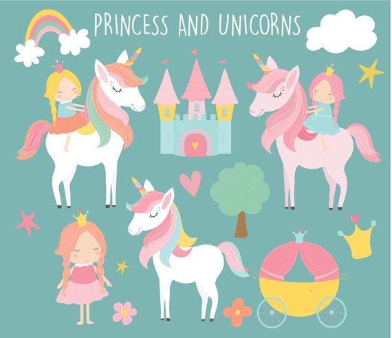 Princess and Unicorns digital clip art set | Etsy