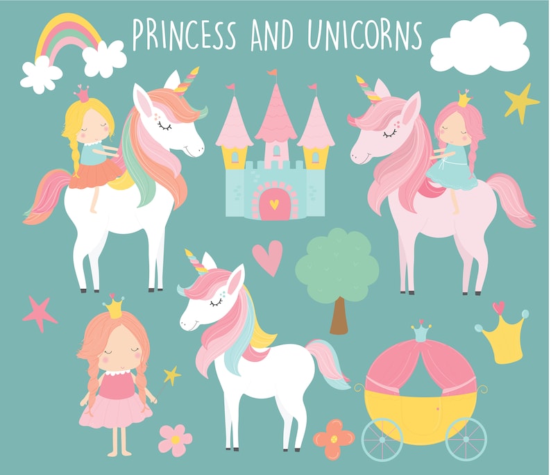 Princess and Unicorns Digital Clip Art Set | Etsy