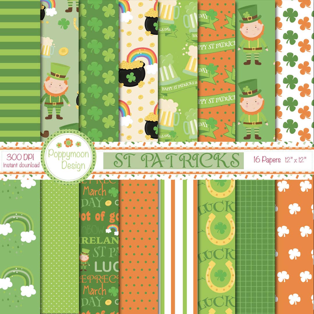St Patricks Day, Patterns, , Printable Digital Paper Pack. - Etsy