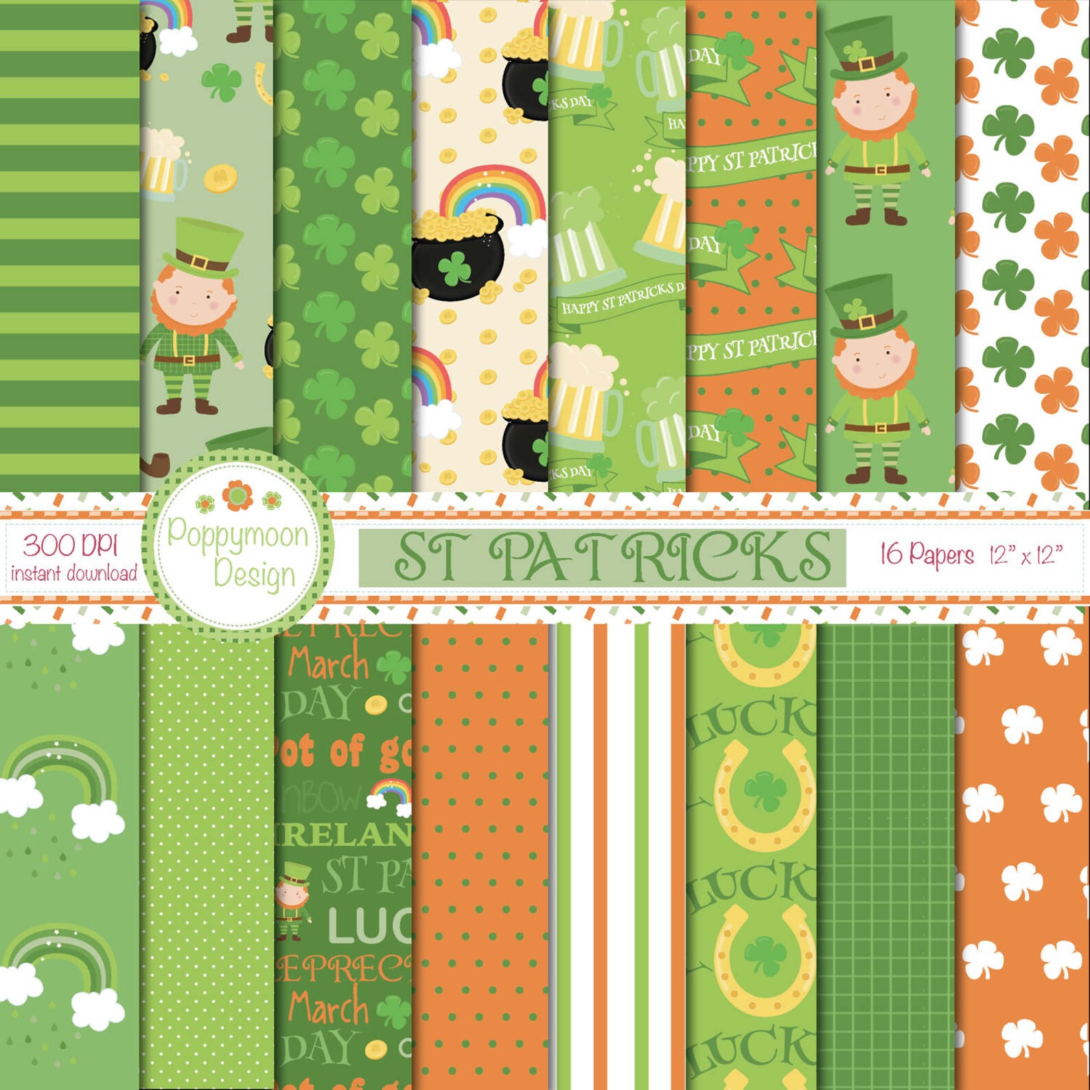 St Patricks Day Patterns Printable Digital Paper Pack. - Etsy