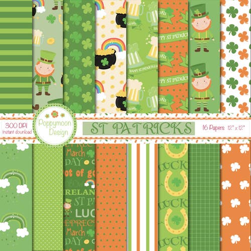 St. Patrick's Day Digital Paper Pack With Leprechauns - Etsy